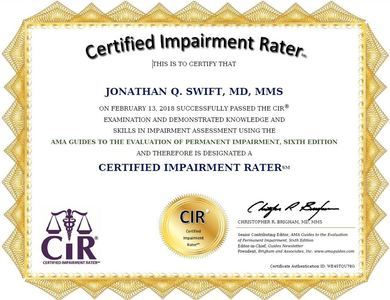 CIR® — Certified Impairment Rater — credentials